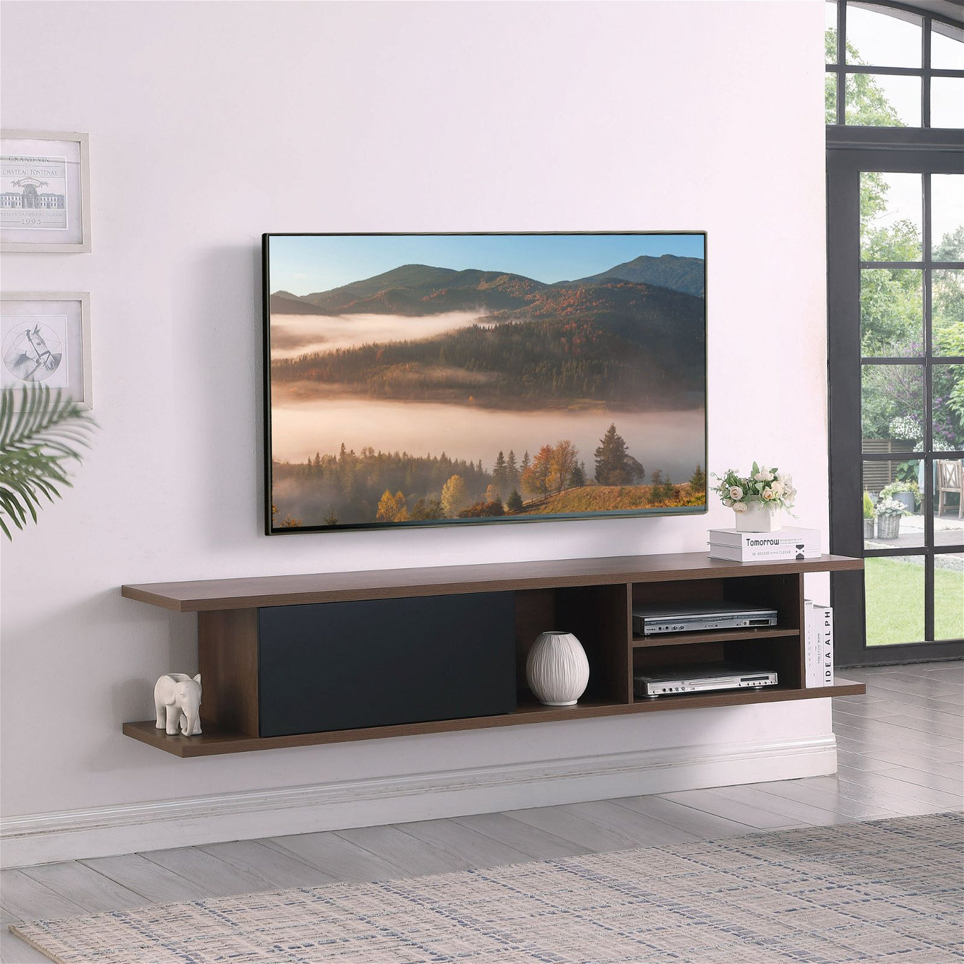 Auldrin 200cm Floating TV Unit, Wall Mount Entertainment Unit Dark Oak ...