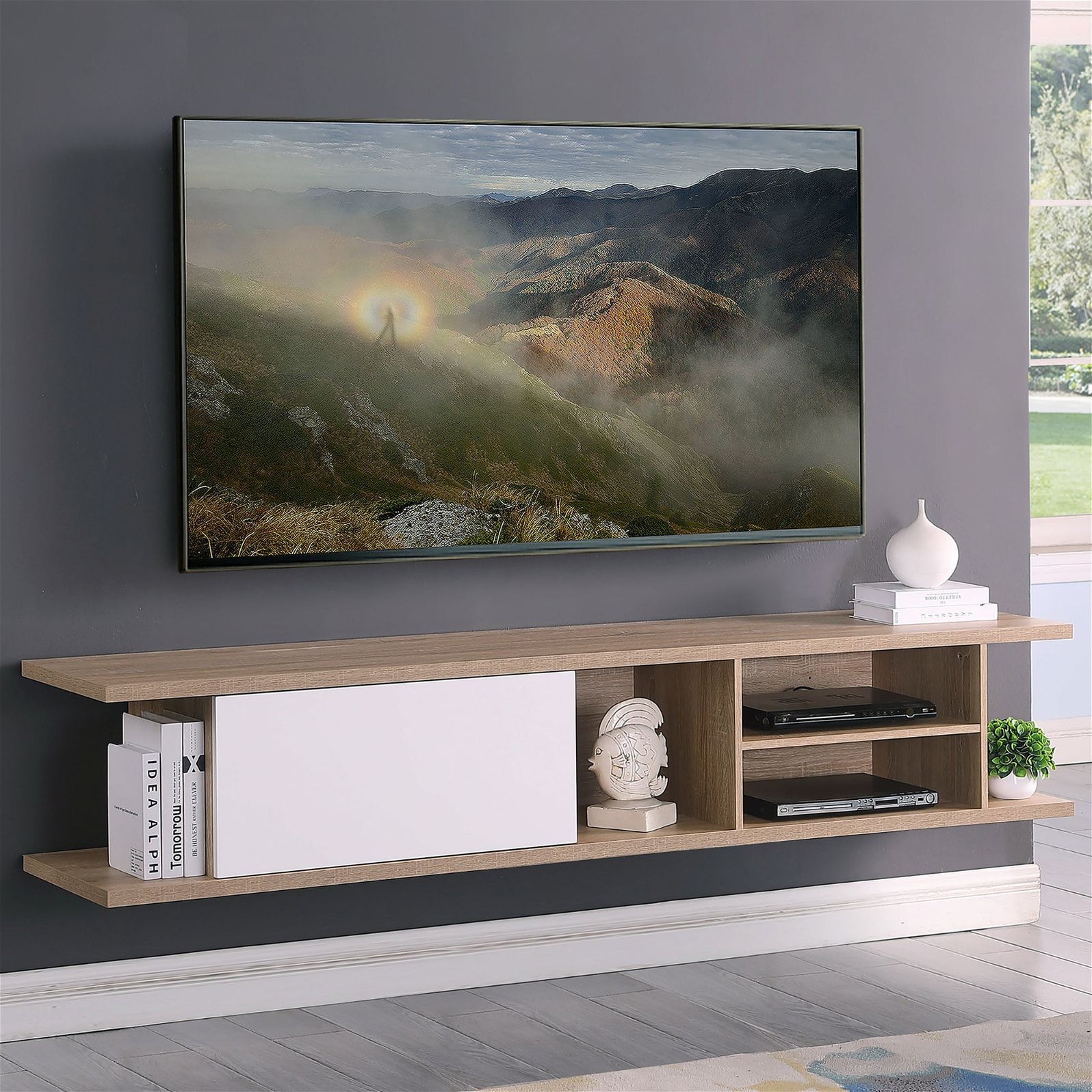 Auldrin 200cm Floating TV Unit, Wall Mount Entertainment Unit Oak by ...