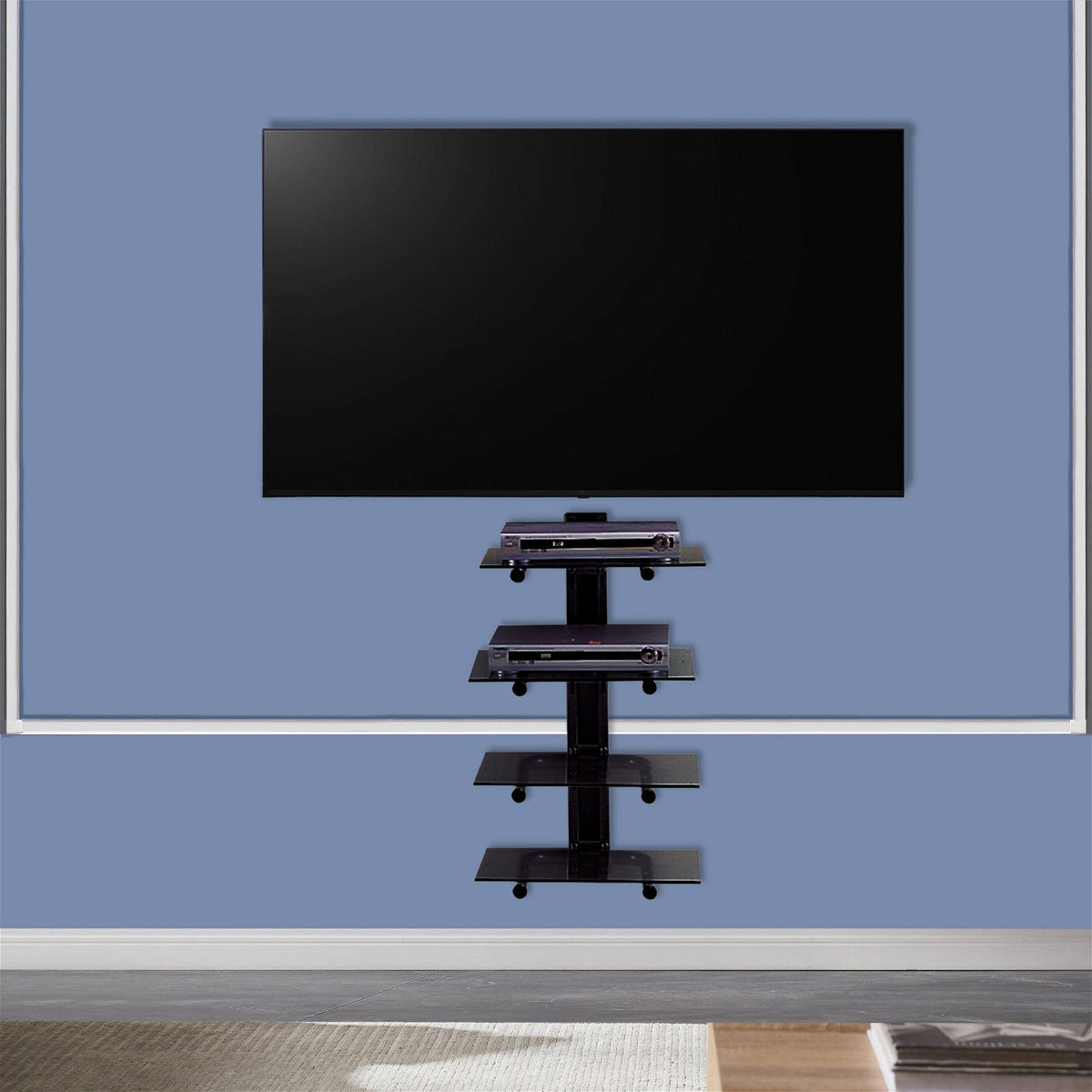 Electra Black Wall Mount TV Stand with Bracket Mount, Two Shelves, and ...