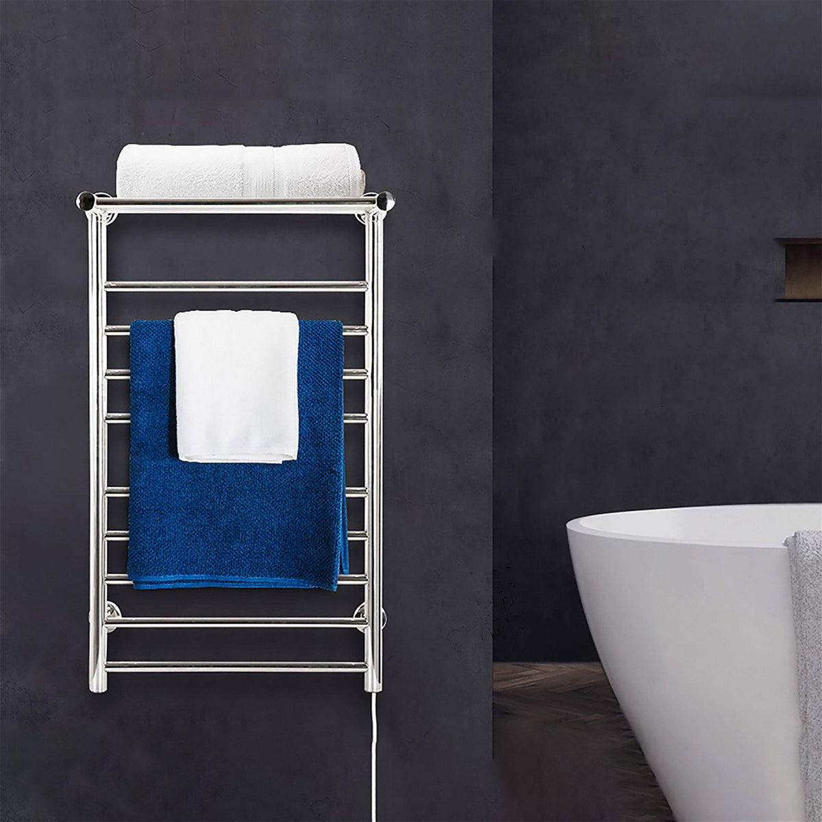 Devanti Electric Heated Towel Rail Rack 14 Bars Wall Mounted Clothes D ...