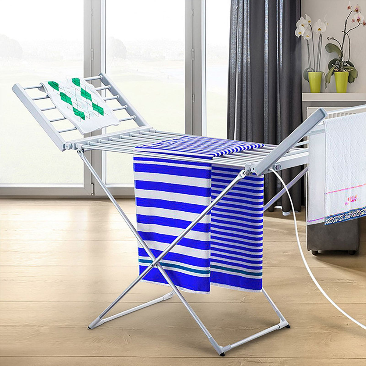 Devanti Electric Heated Towel Rail Rack 18 Bars Freestanding Clothes D ...