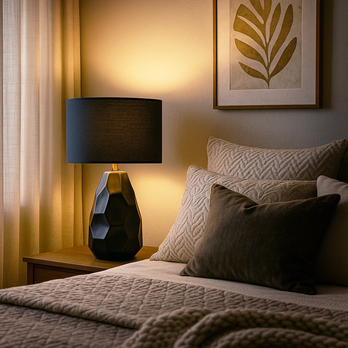 Urban Style Jane Table Lamp | Sculpted Black Ceramic with Fabric Shade ...
