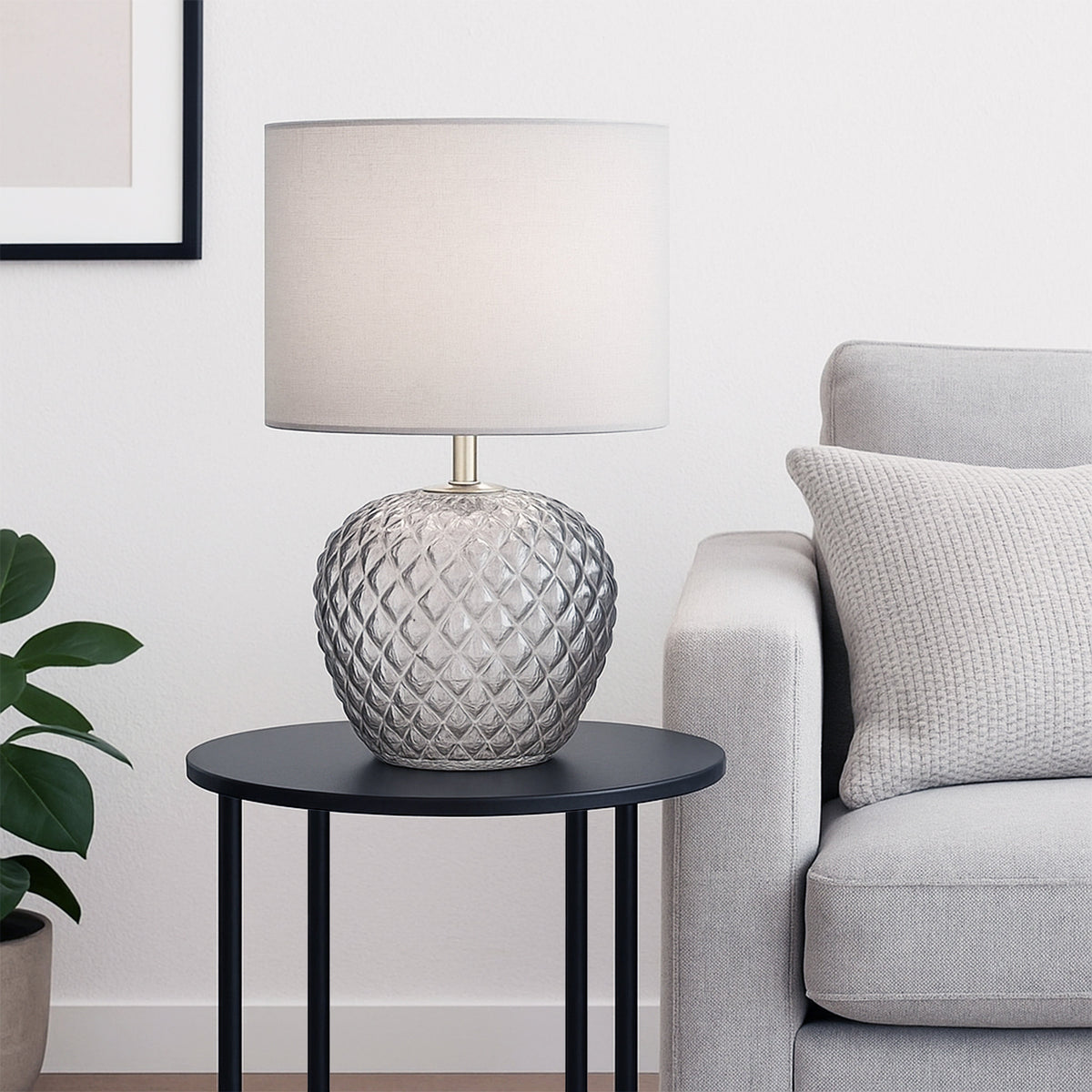 Urban Style Annie Table Lamp | Grey Glass Base with fabric shade — Home ...
